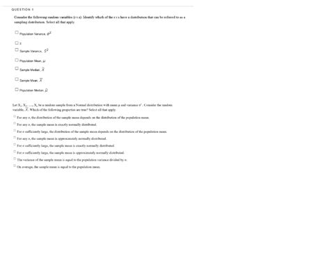 Solved Question 1 Consider The Following Random Variables