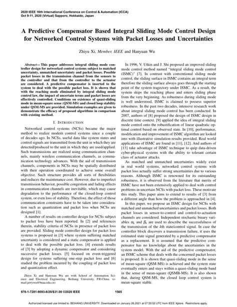 Pdf A Predictive Compensator Based Integral Sliding Mode Control Design For Networked Control