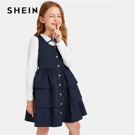 Shein детское короткое платье для девочек подростков с оборками и пуговицами спереди летние