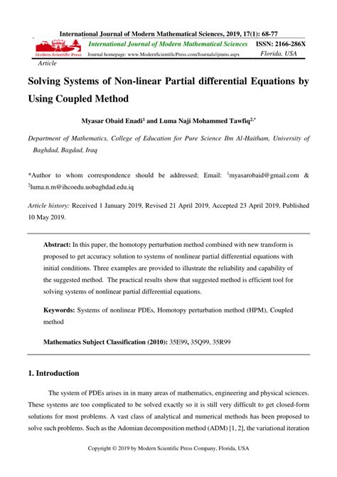Pdf Solving Systems Of Non Linear Partial Differential Equations By