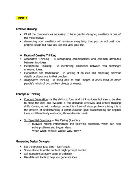 Creative Thinking Tools Transcript Topic 1 Creative Thinking Of All
