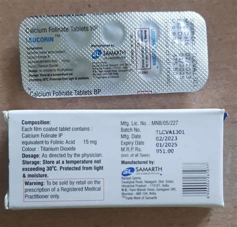 Calcium Folinate Leucovorin Tablet 15mg Samarth Packaging Size 10