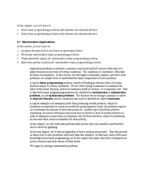 31 Maximization Applications Pdf Linear Programming Mathematical