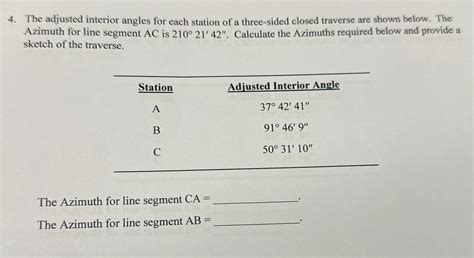 The Adjusted Interior Angles For Each Station Of A