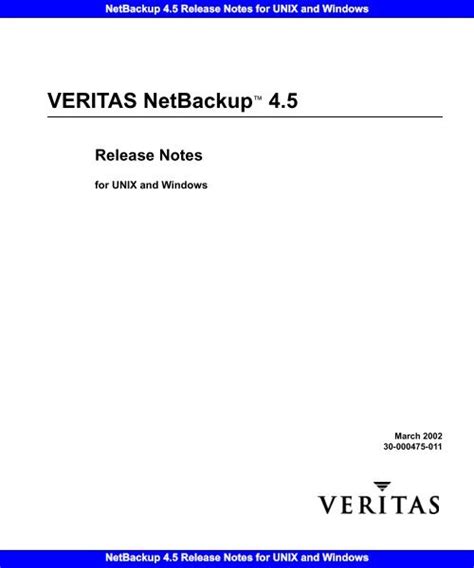 netbackup 4 5 release notes for unix and windows symantec
