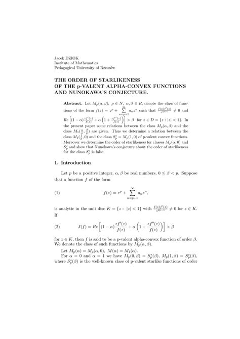 Pdf The Order Of Starlikeness Of The P Valent Alpha Convex Functions And Nunokawas Conjecture