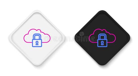 Line Cloud Computing Lock Icon Isolated On White Background Security