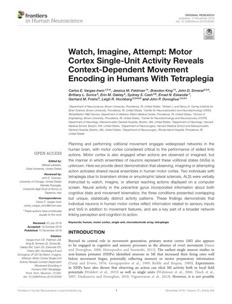 Pdf Watch Imagine Attempt Motor Cortex Single Unit Activity Reveals Context Dependent