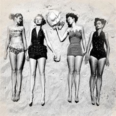 Vintage Retro Women On Beach Painting By Tony Rubino Fine Art America