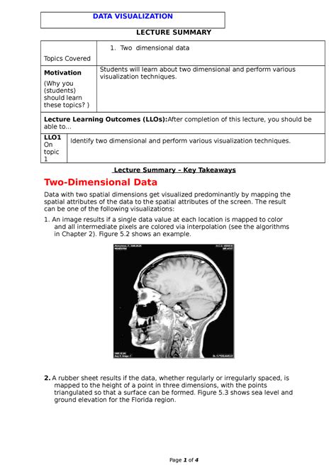 Two Dimensional Data Lecture Summary Topics Covered Two Dimensional