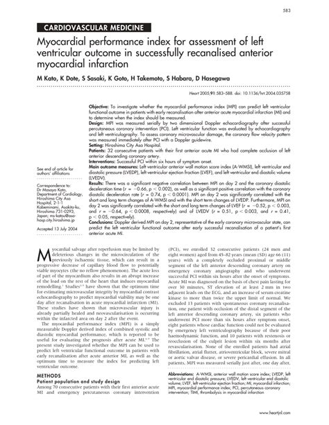 Pdf Myocardial Performance Index For Assessment Of Left Ventricular Outcome In Successfully