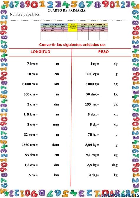 Conversiones Medidas De Longitud Interactive Worksheet Live 50 Off