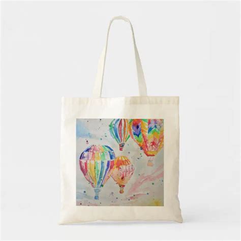 Colourful Hot Air Balloon Watercolor Art Design Tote Bag Zazzle