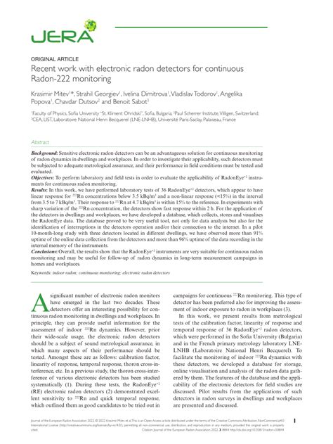 Pdf Recent Work With Electronic Radon Detectors For Continuous Radon