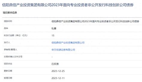 信阳鼎信产投集团拟发行15亿元科创债，已获上交所反馈发展产业投资债券