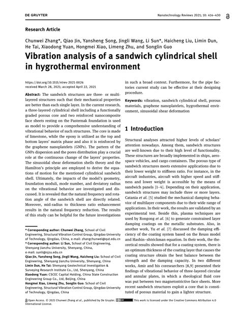 Pdf Vibration Analysis Of A Sandwich Cylindrical Shell In