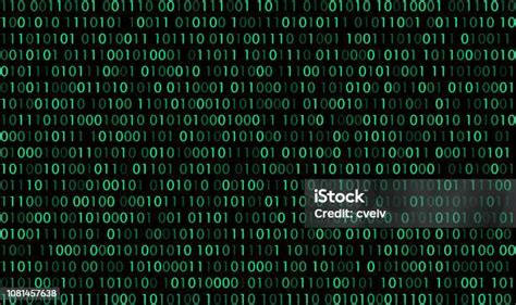 Green Binary Ones Zeros Code On Black Background Stock Illustration