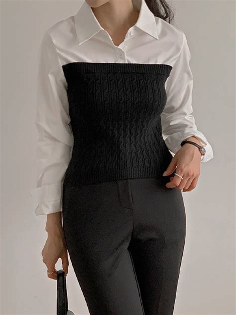 리리앤코 레어피논 케이블 니트 레이어드 셔츠 자체제작 가을 신상 가을옷 니트셔츠 니트탑 레이어드셔츠 레이어드니트 뷔스티에 꽈배기 데일리룩 페미닌룩 하객룩 출근룩 통통녀