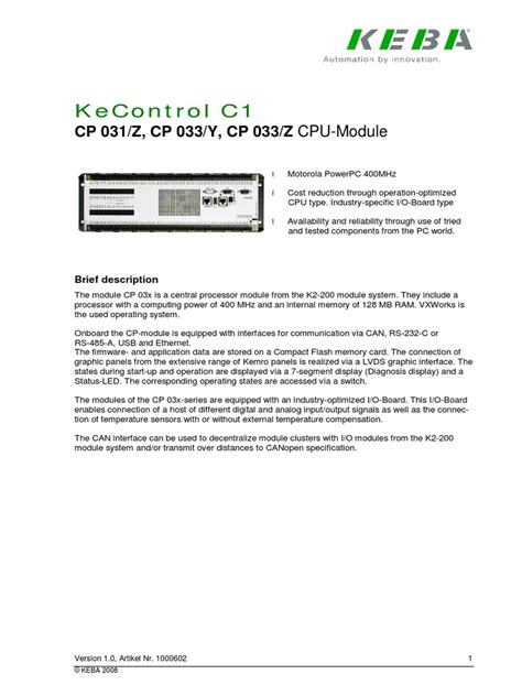 Cp 031 Z Cp 033 Y Cp 033 Z Cpu Module Pdf Central Processing Unit