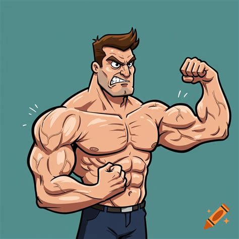 Cartoon Man With Big Muscles Flexing And A Tough Face On Craiyon