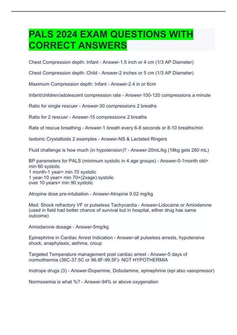 Pals 2024 Exam Questions With Correct Answers Pals Stuvia Us