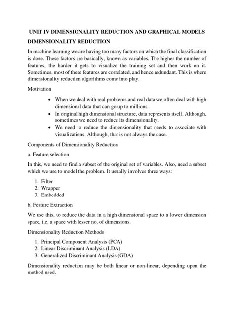 unit iv dimensionality reduction and graphical models download