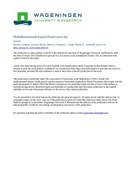 Pdf Multidimensional Tropical Forest Recovery
