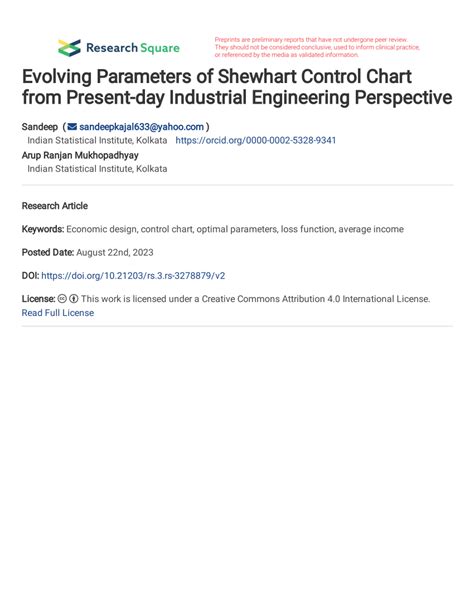 Pdf Evolving Parameters Of Shewhart Control Chart From Present Day Industrial Engineering