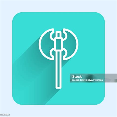 긴 그림자로 격리 된 흰색 줄 중세 도끼 아이콘 전투 도끼 실행자 도끼 중세 무기 녹색 정사각형 버튼입니다 벡터 강철에 대한 스톡 벡터 아트 및 기타 이미지 Istock