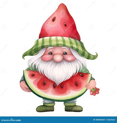 Cute Summer Gnome Watermelon Watercolor Clipart Illustration Ai