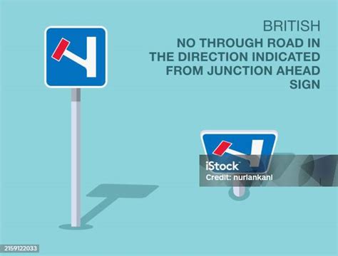 교통 규제 규칙 고립된 영국식 전방 교차로에서 표시된 방향으로 도로를 통과하지 않음 도로 표지판 전면 및 상단 뷰 벡터 일러스트