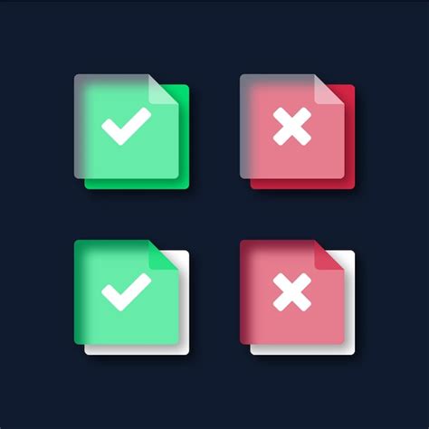 Зеленая галочка и красный крест иконки иллюстрации Премиум векторы