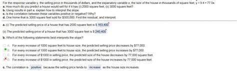solved for the response variable y the selling price in