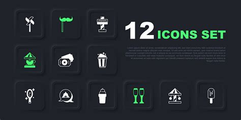 어트랙션 회전 목마 아이스크림 서커스 티켓 볼링 핀 텐트 종이 콧수염 스틱 및 와플 아이콘을 설정합니다 벡터 끈적거리는에 대한 스톡 벡터 아트 및 기타 이미지 Istock