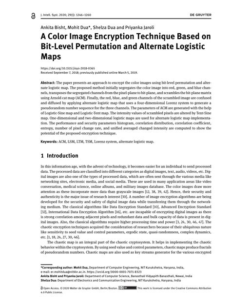 Pdf A Color Image Encryption Technique Based On Bit Level Permutation And Alternate Logistic Maps