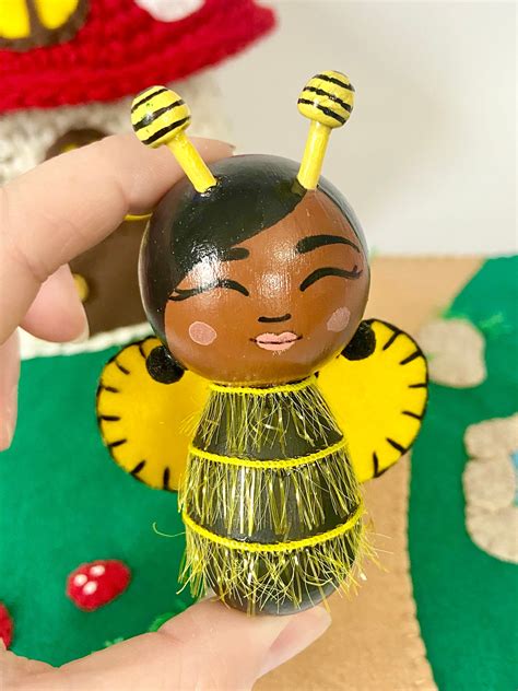 Bee Peg Doll Polly Woodland Peg Doll Camping Small World Forest Wooden Doll Etsy