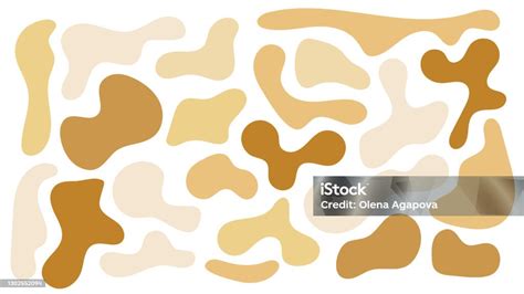 불규칙한 방울 추상적인 유기 모양 세트 갈색 지상 불규칙한 무작위 방울 간단한 액체 무정형 스포지 프리젠 테이션 배너 포스터 및 전단지를위한 트렌디 한 최소한의 디자인 0