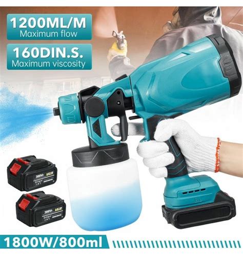 전기 스프레이 건 무선 페인트 분무기 자동 가구 스틸 코팅 에어 브러시 마키타 18v 배터리와 호환 가능 티몬