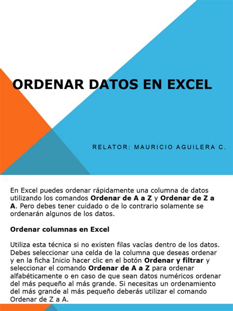 Ordenar Datos En Excel Pdf Microsoft Excel Informática