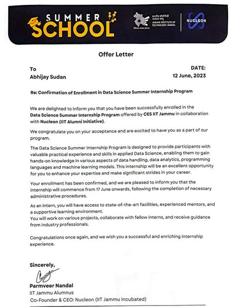 Abhijay Sudan On Linkedin Summerschoolinternship Iitjammu Professionalgrowth