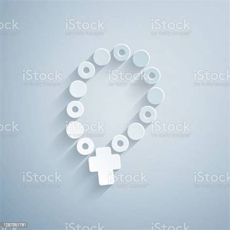 종이 는 회색 배경에 고립 된 묵주 구슬 종교 아이콘을 잘라 종이 아트 스타일 벡터 3차원 형태에 대한 스톡 벡터 아트 및 기타 이미지 3차원 형태 교회 국가 관광