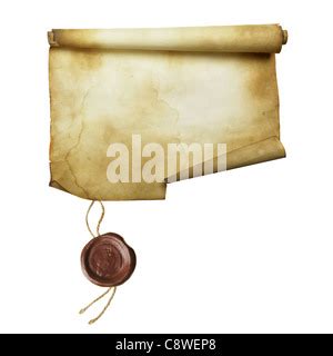 Ancient Parchment Scroll With Wax Seal Isolated On White Stock Photo Alamy