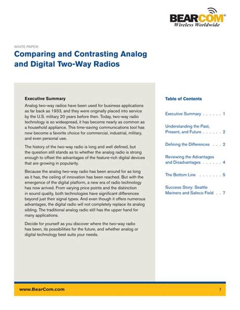 Analog And Digital Two Way Radios Comparison Whitepaper By Bearcom Pdf