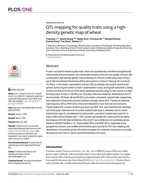 Pdf Qtl Mapping For Quality Traits Using A High Density Genetic Map Of Wheat