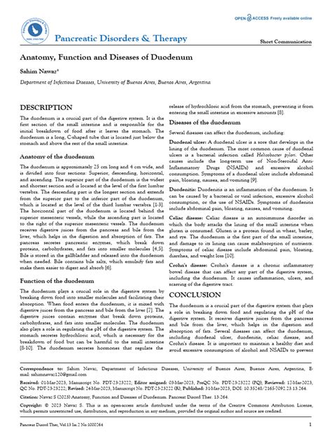 Anatomy Function And Diseases Of Duodenum Pdf Gastrointestinal Tract Human Digestive System