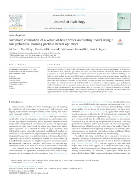 Pdf Automatic Calibration Of A Whole Of Basin Water Accounting Model Using A Comprehensive