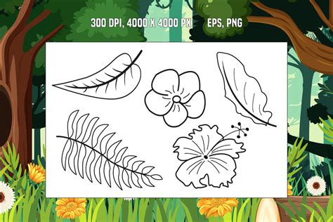 Tropical Leaves And Flowers For Coloring Graphic By Yulidor · Creative Fabrica