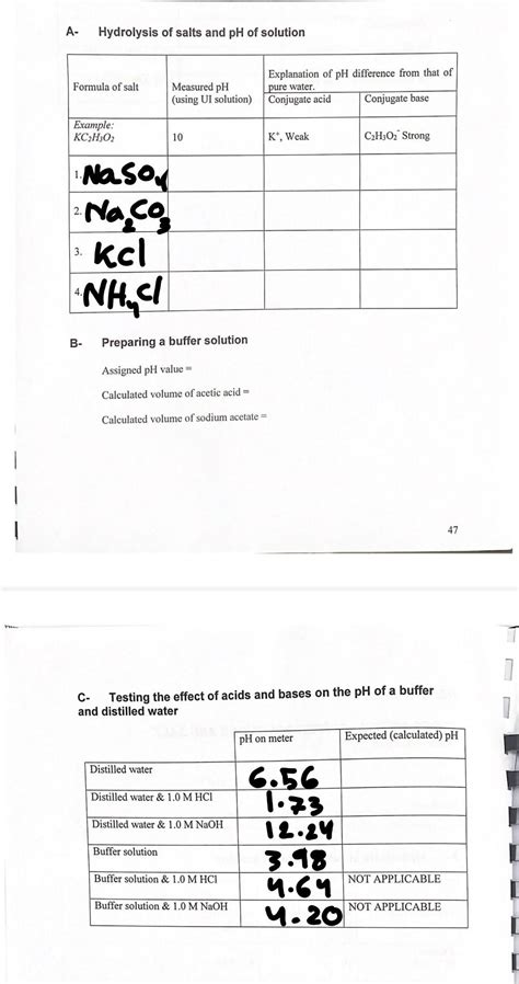 solved experiment 5 buffer solutions and salt hydrolysis