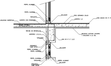 Balcony Wall Constructive Structure Cad Drawing Details Dwg File