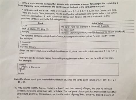Solved 11 Write A Static Method Blackjack That Accepts As